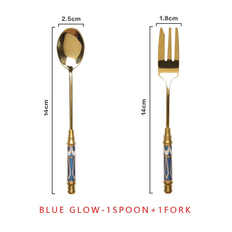 Elegant Vintage Gold and Ceramic Coffee Dessert Fork and Spoon Set ...