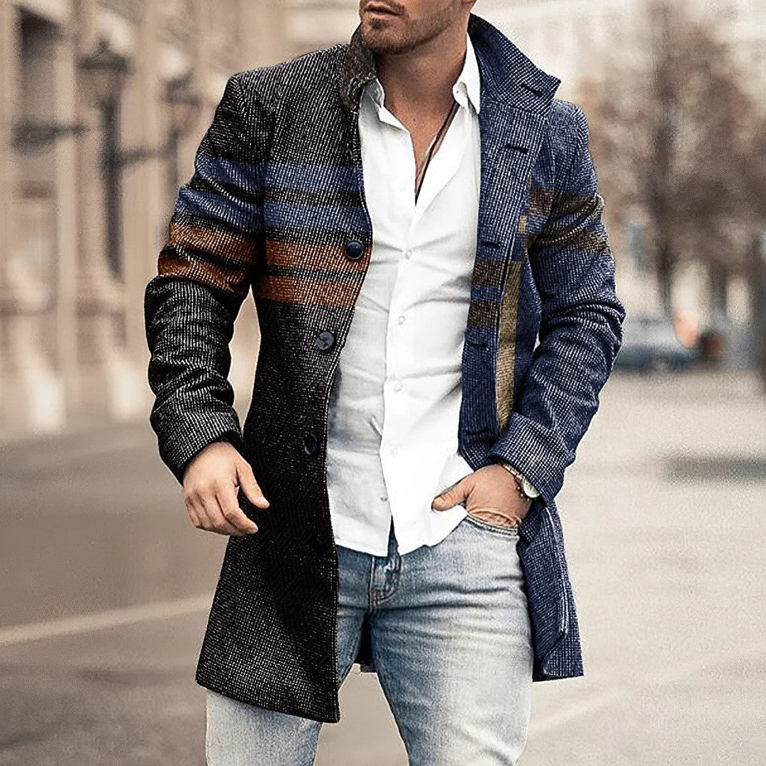 Men's Woolen Stand Collar Mid-length Casual Coat – Trendha