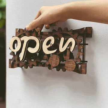 Open Closed Sign Front Door Sign Creative Gear Mechanism Wood Manual M ...
